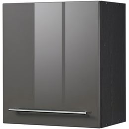 H&auml;ngeschrank KOCHSTATION "KS-Wien", grau (grau hochglanz), B:50cm H:57cm T:34cm, Holzwerkstoff, MDF, Schr&auml;nke, H&auml;ngeschrank, Breite 50 cm
