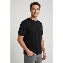 Rundhalsshirt Selected "SLHATLAS SS O-NECK TEE", Herren, Gr. M, schwarz, Jersey, Obermaterial: 95% Baumwolle, 5% Elasthan, unifarben, regular fit normal, Rundhals, Shirts Rundhalsshirt, Baumwollmischung, regular fit