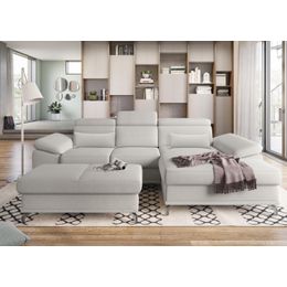 Sit & More Ecksofa SIT & MORE "Cabrio L-Form, B: 295 cm, mit Sitztiefen-, Arm- & Kopfteilverstellung", grau (hellgrau), B:295cm H:87cm T:180cm, 100% Polyester, Sofas, Ecksofa, 2 Nierenkissen, Federkern, optional Bettfunktion und Stauraum