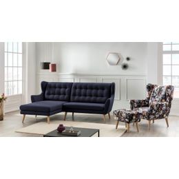 Ecksofa Home Affaire "Louanne, L-Form", blau (moonlight ocean), B:250cm H:107cm T:173cm, Sofas, Ecksofa, mit Holzf&uuml;&szlig;en