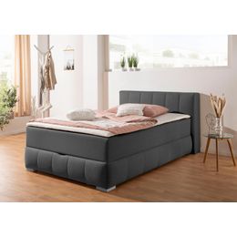 Boxbett Home Affaire "Chelles", grau (anthrazit), B:147cm L:225cm, Komplettbetten, Boxbett, inkl. Topper und Bettkasten