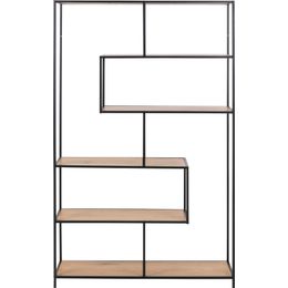B&uuml;cherregal ACTONA GROUP, schwarz (matt wildeiche, matt shwarz), B:114cm H:185cm T:35cm, Metall, Papier, Regale, B&uuml;cherregal, Metallgestell, modernes Design, 5 Einlegeb&ouml;den, asymmetrische Details