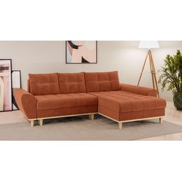 Ecksofa Home Affaire "Ahrdorf mit Bettfunktion und Bettkasten, Ma&szlig;e: B/H/T 268/86/175 cm", rot (ziegelrot), B:268cm H:86cm T:175cm, 100% Polyester, Sofas, Ecksofa, L-Form mit 3 R&uuml;ckenkissen und moderne gerundete Armlehnen