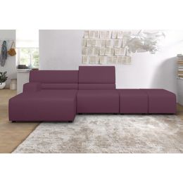 Ecksofa Egoitaliano "Babouche, Designsofa mit au&szlig;ergew&ouml;hnlichem Sitzkomfort zum Wohlf&uuml;hlen", lila (violett), B:384cm T:98cm, Leder NUVOLE (Echtes Rindsleder). Halbnat&uuml;rliches, halbnarbiges Rindsleder mit einer nat&uuml;rlichen K&ouml;rnung von 1, 2 bis 1, 4 mm. Dieses Leder hat eine weiche, wachsartige Haptik mit mattem Aussehen und einem Wolkeneffekt. Es handelt sich um ein Naturleder, das die urspr&uuml;nglich