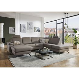 Wohnlandschaft DIE PLANBAR "PN-EM15047 U-Form, mit Kopfst&uuml;tzen", artischocke, B:309cm H:104cm T:235cm, Sofas, Wohnlandschaft, Echtleder, wahlweise mit Bettfunktion u. Stauraum