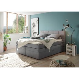 Boxspringbett ED EXCITING DESIGN "Tacoma", grau (hellgrau soro 90 light grau), B:204cm L:212cm, Komplettbetten, Boxspringbett, inkl. Bettkasten und Topper