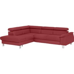 Ecksofa COTTA "Komaris L-Form, B: 249 cm", rot, B:249cm H:72cm T:100cm, Microfaser PRIMABELLE (100% Polyester);Kunstleder SOFTLUX;Feinstruktur (100% Polyester);Kunstleder SOFTLUX/Struktur (100% Polyester);NaturLEDER, Sofas, Ecksofa, mit Kopfteilverstellung, optional Bettfunktion, Bettkasten & Licht