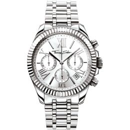 Chronograph Thomas Sabo "DIVINE CHRONO", silber (silberfarben, silberfarben), Armbanduhren, Damen, Chronograph, Quarzuhr, Armbanduhr, Damen, Datum, Stoppfunktion, 12/24-Std.-Anzeige