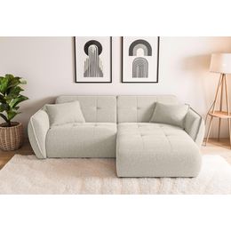 Ecksofa Home Affaire "MIRELDA L-Form mit Steppungen, Recamiere rechts/links, Breite 253 cm", beige, B:253cm H:81cm T:157cm, 100% Polyester, Sofas, Ecksofa, elegant und bequem, enth&auml;lt 2 Zierkissen, belastbar bis 480kg