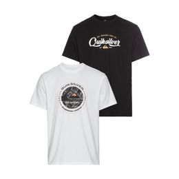 T-Shirt Quiksilver "FLYING DISC UNDERTO SHORT SLEEVE PACK YM", Herren, Gr. S, schwarz-wei&szlig; (wei&szlig;, schwa), Obermaterial: 100% Baumwolle, Shirts T-Shirt, Doppelpack T-Shirt mit Print