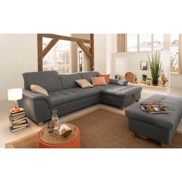 Ecksofa Home Affaire "Lyla fester Sitzkomfort, bequeme Armlehnen, Breite 279cm, L-Form", grau (dunkelgrau)), B:279cm H:81cm T:162cm, Sofas, Ecksofa, mit Recamiere, wahlweise mit R&uuml;ckenfunktion und zus&auml;tzlich mit Bett