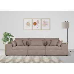 3-Sitzer OTTO HOME "Florid", grau (taupe), B:280cm H:75cm T:100cm, Baumwollmix (60% Baumwolle/40% Leinen);Struktur fein (100% Polyester);Samtoptik (100% Polyester), Sofas, 3-Sitzer, 3 Teile, bestehend aus Modulen, viele Bezugsqualit&auml;ten, auch in Cord