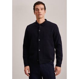 Strickjacke Seidensticker "Regular", Herren, Gr. XL, dunkelblau, 86% Wolle, 14% Polyamid, unifarben, Strickjacken Strickjacke, Langarm Kragen Uni