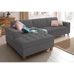 Ecksofa Home Affaire "Corby L-Form", grau (anthrazit), B:266cm H:80cm T:162cm, Struktur fein (100% Polyester);Chenille (100% Polyester);NaturLEDER (echtes Rindsleder) auf Sitzfl&auml;che, Kunstleder im Korpus;Melrose (100% Polyester), Sofas, Ecksofa, wahlweise mit Bettfunktion, Steppung auf Sitzfl&auml;che