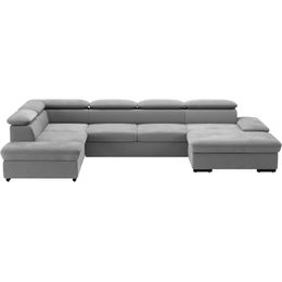 Sit & More Wohnlandschaft SIT & MORE "Alcudia U-Form", grau, B:349cm H:73cm T:226cm, 100% Polyester, Sofas, Wohnlandschaft, wahlweise mit Bettfunktion