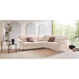 Ecksofa Home Affaire "Cardoso L-Form", beige (creme), B:260cm H:90cm T:230cm, Luxus-Microfaser ALTARA NUBUCK (100% Polyester);Luxus-Microfaser weich (90% Polyester, 10% Polyamid);Struktur (52%Polyester, 35% Acryl, 13%Cotton);Luxus-Microfaser Lederoptik (100% Polyester), Sofas, Ecksofa, mit Trapezecke f&uuml;r mehr Sitzkomfort, wahlweise auch mit Bettfunktion