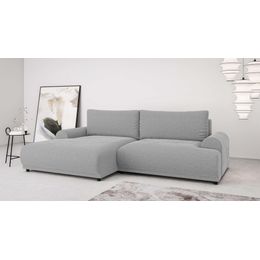 Ecksofa Home Affaire "Marsby, mit Bettfunktion und Bettkasten, Ma&szlig;e: B/H/T 242/65/145 cm", grau (hellgrau), B:242,2cm H:65cm T:145,5cm, 100% Polyester, Sofas, Ecksofa, L-Form mit Wellenunterfederung, Recamiere links oder rechts bestellbar