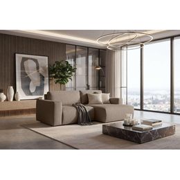 Schlafsofa Home Affaire "Noord Schlafecksofa, Breite 250 cm", braun, B:250cm H:82cm T:143cm, 100% PES, Sofas, Schlafsofa, Cord, Struktur, Webstoff, mit Wellenunterfederung, Massivholzrahmen