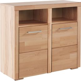 Kommode OTTO HOME "Falco,89cm breit,35 cm tief, Fronten Massivholz", beige (kernbuche teilmassiv), B:89cm H:80cm T:35cm, Holzwerkstoff, Sideboards, Kommode, Kernbuche massiv, Holzwerkstoff, Metall Griffe,6F&auml;cher