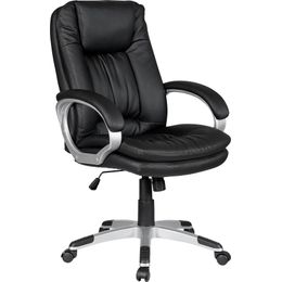 Schreibtischstuhl Salesfever "Ergonomischer B&uuml;rostuhl", schwarz (schwarz, silber, schwarz), B:66cm H:104cm T:74cm, Polyurethan, St&uuml;hle, Schreibtischstuhl, Komfortabler Drehstuhl f&uuml;r effizientes F&uuml;hrungsstil
