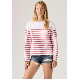Levi's Langarmshirt LEVI'S "MARIN STRIPE TOP", Damen, Gr. S (36), magnolia stripe hellwei&szlig; true rot, Sweatware, Obermaterial: 100% Baumwolle, gestreift, normal h&uuml;ftbedeckend, Rundhals, Shirts Langarmshirt, Saum mit kurzen Seitenschlitzen