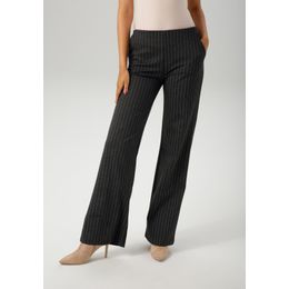 Schlupfhose Aniston CASUAL, Damen, Gr. 40, N-Gr, grau (anthrazit, meliert, hellgrau), Jersey, Obermaterial: 75% Polyester, 20% Viskose, 5% Elasthan, Jacquardmuster, Nadelstreifen, gemustert, figurumspielend lang, Hosen Schlupfhose, im edlen Nadelstreifen-Dessin
