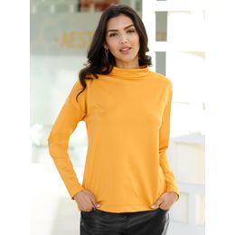 Langarmshirt Classic Basics "Langarm-Shirt", Damen, Gr. 46, gelb (ocker), 95% Polyester, 5% Elasthan, unifarben, Shirts Langarmshirt