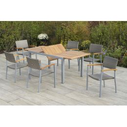 Garten-Essgruppe Merxx "Silano", grau (silber, graubeige), Aluminium, Kunststoff, Massivholz, Sitzm&ouml;bel-Sets, Garten-Essgruppe