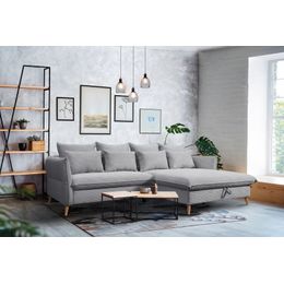 Ecksofa exxpo - SOFA FASHION "WALPY, elegant & modern, bequem, schmale Armlehnen, Breite 274cm", grau, B:274cm H:88cm T:170cm, Sofas, Ecksofa, L-Form, wahlweise mit Bettfunktion und Bettkasten, in Cord
