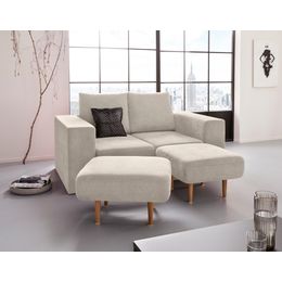 2-Sitzer "Looksv", beige, B:172cm H:96cm T:107cm, LOOKS by Wolfgang Joop, Sofas, 2-Sitzer, Verwandlungssofa: aus Sofa wird Sofa mit 2 Hockern