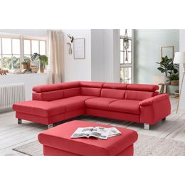 Polstergarnitur COTTA "Komaris L-Form, B: 249 bzw. 100 cm (Set: Ecksofa & Hocker)", rot, B:249cm, Sitzm&ouml;bel-Sets, Polstergarnitur, mit Kopfteilverstellung, optional Bettfunktion, Bettkasten & Licht