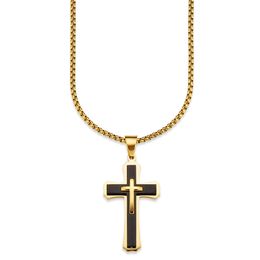 Kette mit Anh&auml;nger Bruno Banani "Schmuck Geschenk Halskette Kreuz Venezianerkette", schwarz (gelbgoldfarben, schwarz), Halsketten, Herren, Edelstahl, L: 55 B: 3mm, Kette mit Anh&auml;nger, B:3mm