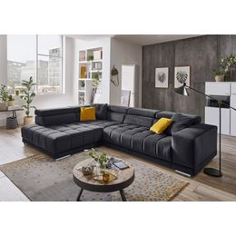 Ecksofa DIE PLANBAR "MP-IN15053 L-Form breiter Schenkel", grau (anthrazit), B:323cm H:73cm T:222cm, Sofas, Ecksofa, wahlweise mit Kopfteilverstellung und manueller Vorziehbank