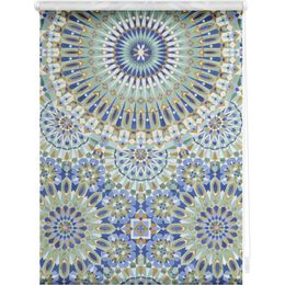 Seitenzugrollo LICHTBLICK ORIGINAL "Rollo Klemmfix, ohne Bohren, Verdunkelung, Orientalische Muster", blau (blau, gr&uuml;n, wei&szlig;), B:80cm H:150cm, Polyester, Rollos, Seitenzugrollo