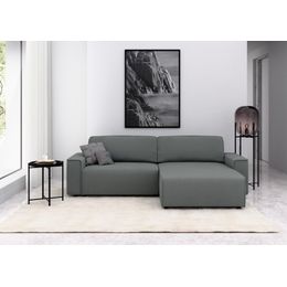 Ecksofa Home Affaire "Chance, Recamiere beidseitig montierbar, Schlaffunktion, Breite 265 cm", grau, B:265cm H:87cm T:164cm, 95% Polyester, 5% Polyamid, Sofas, Ecksofa, in Struktur fein LINO, mit Schlaffunktion und Bettkasten