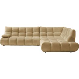 Ecksofa Home Affaire "Cozy Bubble, mit klappbarer Armlehne, Breite 324 cm", butter, B:324cm H:85cm T:211cm, 100% Polyester, Sofas, Ecksofa, mit eleganter Steppung, Rundumbezug & weicher Polsterung