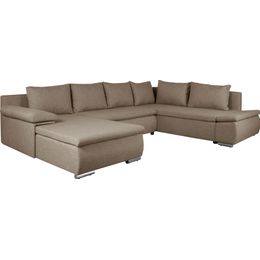 Wohnlandschaft Home Affaire "Acra U-Form", braun, B:325cm H:83cm T:229cm, 100% Polyester, Sofas, Wohnlandschaft, mit Bettfunktion und Bettkasten, in Mattenoptik