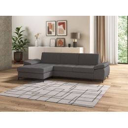 Ecksofa DOMO collection "Capelo, komfortabel, klare Linien zeichnen dieses Design aus, L-Form", grau (dunkelgrau), B:297cm H:84cm T:160cm, 100% Polyester, Sofas, Ecksofa, mit Armteilverstellung, wahlweise mit Bettfunktion, Federkern