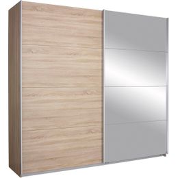 Schwebet&uuml;renschrank Rauch "Quadra", braun (struktureichefarben hell, spiegel), B:271cm H:210cm T:62cm, Holzwerkstoff, Schr&auml;nke, Schwebet&uuml;renschrank, inkl. Schubkasteneinsatz und zus&auml;tzlichen Einlegeb&ouml;den