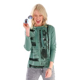 Sweatshirt Ambria, Damen, Gr. 50, gr&uuml;n (salbei), 50% Baumwolle, 50% Polyester, gemustert, mehrfarbig, Rundhals, Sweatshirts Sweatshirt