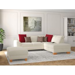 Sit & More Ecksofa SIT & MORE "Dundee L-Form", beige (creme), B:263cm H:86cm T:219cm, Sofas, Ecksofa, mit Federkern und Massivholzf&uuml;&szlig;en, wahlweise mit Kopfteilverstellung