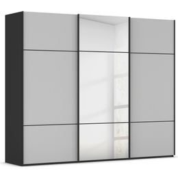 Schwebet&uuml;renschrank Rauch "Kleiderschrank Schrank Garderobe Schlafzimmerschrank SCALE-TRIO", grau (schwarz, glas seidengrau matt, griffleisten schwarz), B:271cm H:223cm T:68cm, Holzwerkstoff, Schr&auml;nke, Schwebet&uuml;renschrank, edle dreigeteilte Front mit 2 Zierleisten Spiegel/Glas MADE IN GERMANY