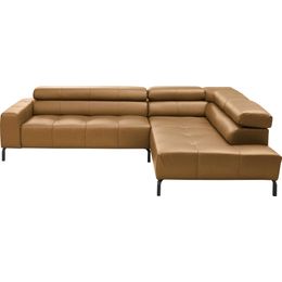 Ecksofa Home Affaire "Claya, L-Form, incl. Kopfteilverstellung, Breite 276 cm", braun (cognac), B:276cm H:71cm T:219cm, 100% Leder, Sofas, Ecksofa, wahlweise elektrischer Sitzvorzug