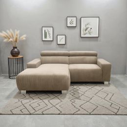 Ecksofa DOMO collection "100030 inkl. Kopfteilverstellung, guter Sitzkomfort, Cordbezug, L-Form", braun (schlamm), B:214cm H:94cm T:162cm, 100% Polyester, Sofas, Ecksofa, mit komfortabler Wellenunterfederung, ideal f&uuml;r kleine R&auml;ume