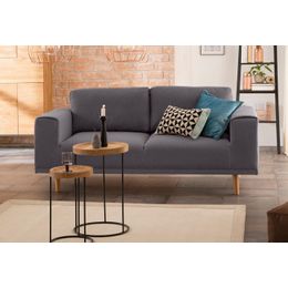 2-Sitzer Home Affaire "Lasse", grau (anthrazit), B:198cm H:84cm T:89cm, Filzoptik (100% Polyester);Luxus-Microfaser (100% Polyester);Struktur fein( 100% Polyester), Sofas, 2-Sitzer, im scandinavischem Stil mit Holzf&uuml;&szlig;en