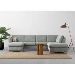 Wohnlandschaft Home Affaire "Trelleborg U-Form", silber, B:307cm H:86cm T:213cm, 100% Polyester, Sofas, Wohnlandschaft, wahlweise mit Bettfunktion und Bettkasten, inkl. Federkern-Polsterung