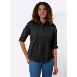 Langarmbluse Casual Looks, Damen, Gr. 50, schwarz, 50% Baumwolle, 50% Polyester, unifarben, Blusen Langarmbluse
