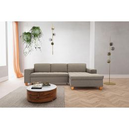 Ecksofa Home Affaire "Corby L-Form", grau (hellgrau), B:266cm H:80cm T:162cm, Struktur fein (100% Polyester);Chenille (100% Polyester);NaturLEDER (echtes Rindsleder) auf Sitzfl&auml;che, Kunstleder im Korpus;Melrose (100% Polyester), Sofas, Ecksofa, wahlweise mit Bettfunktion, Steppung auf Sitzfl&auml;che