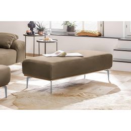 Polsterhocker W.Schillig "run", beige (stone z73), B:150cm H:46cm T:60cm, Longlife Xtra-Leder Z73: Naturwalkleder der Luxusklasse aus den erlesensten Rohh&auml;uten. Hautst&auml;rke 1, 1 &ndash; 1, 3 mm;ROHLEDER Chenille-Flachgewebe Q2 W77 (68% Polyacryl, 32% Polyester);Stoff S37 (100% Polyester), Hocker, Polsterhocker, mit elegantem Holzsockel, F&uuml;&szlig;e in Silber matt, Breite 150 cm