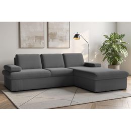 Sit & More Ecksofa SIT & MORE "Moreno L-Form, B: 247 cm", grau (dunkelgrau), B:247cm H:82cm T:171cm, 95% Polyester, 5% Polyamid, Sofas, Ecksofa, mit Armteilverstellung, optional Bettfunktion
